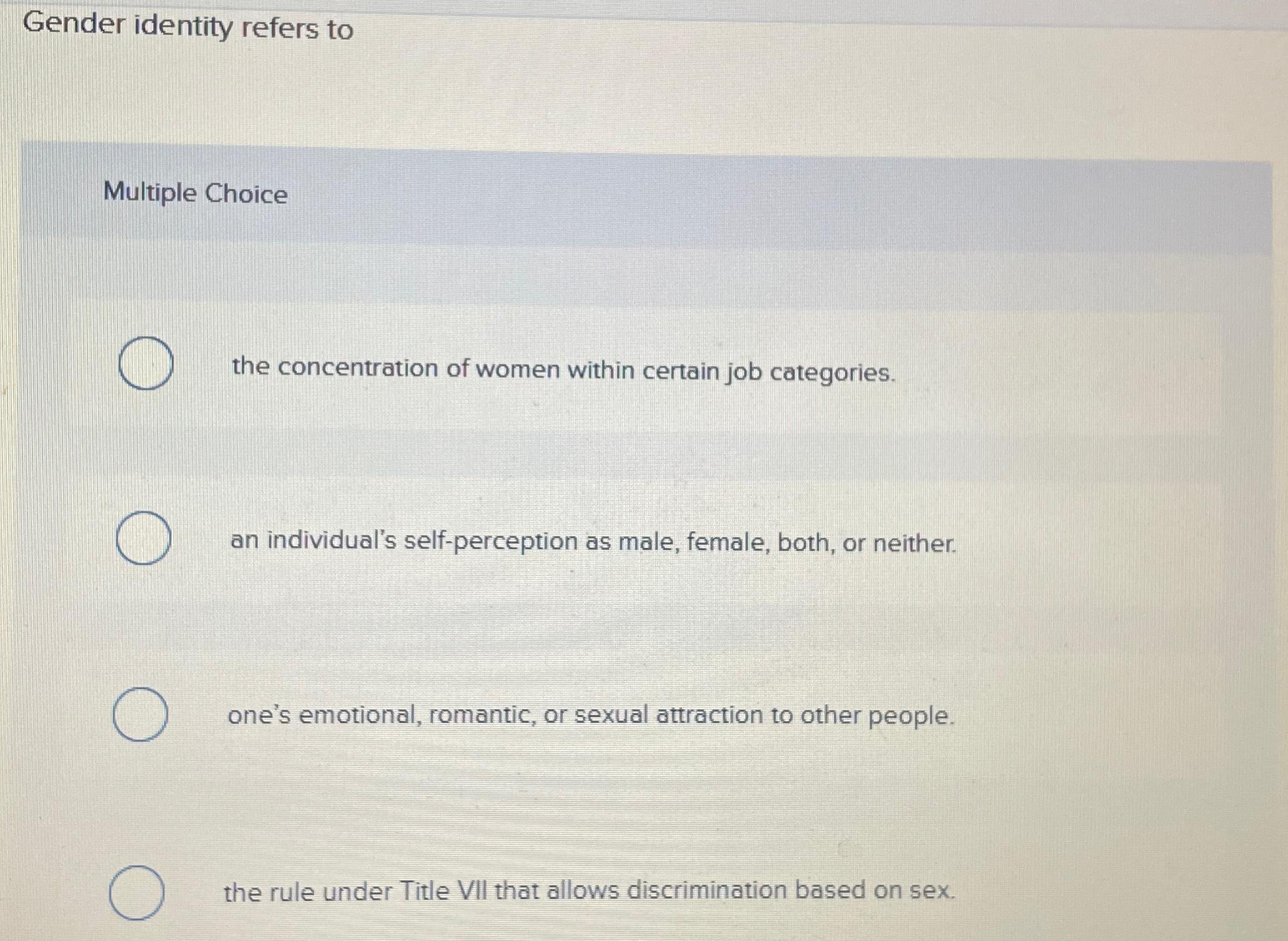 Solved Gender identity refers toMultiple Choicethe | Chegg.com