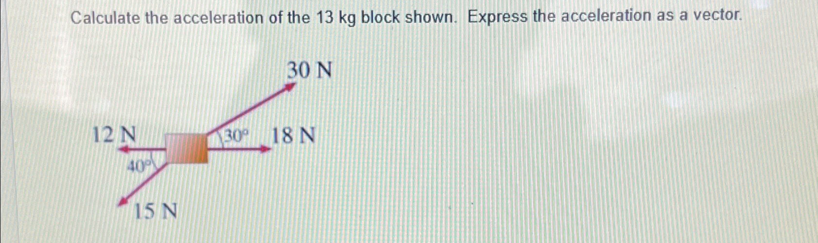 Solved Calculate the acceleration of the 13kg ﻿block shown. | Chegg.com