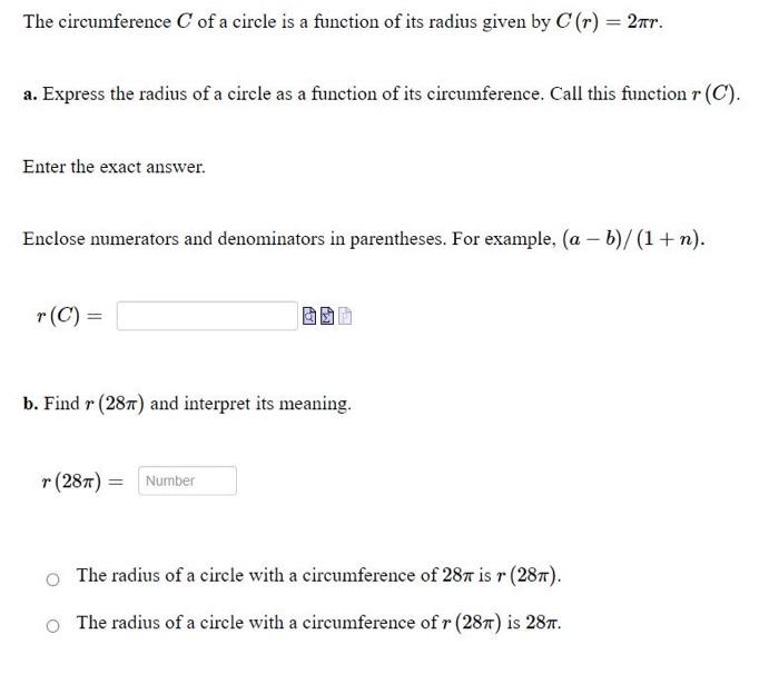 Solved The circumference C of a circle is a function of its | Chegg.com