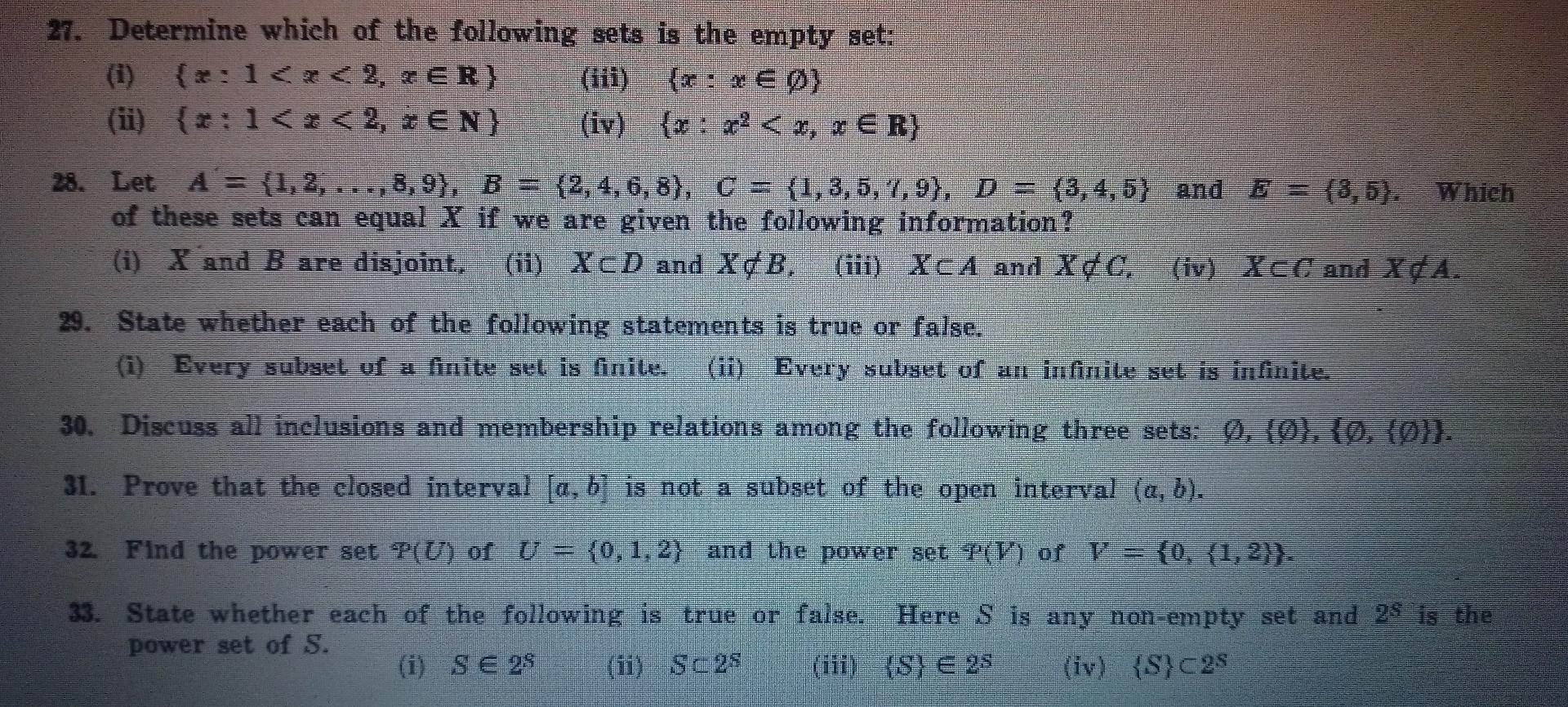 Solved 27. Determine which of the following sets is the | Chegg.com