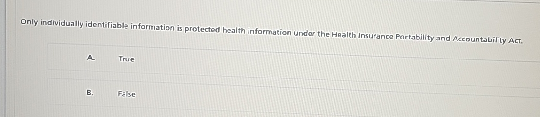Solved Only individually identifiable information is | Chegg.com
