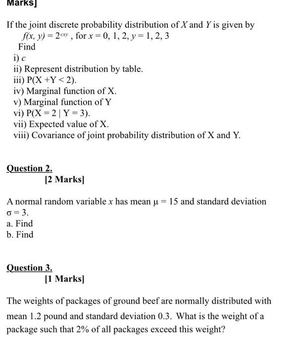 Solved 01If the joint discrete probability distribution of X | Chegg.com