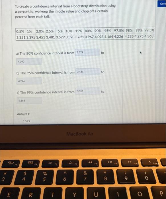 Solved To create a confidence interval from a bootstrap | Chegg.com