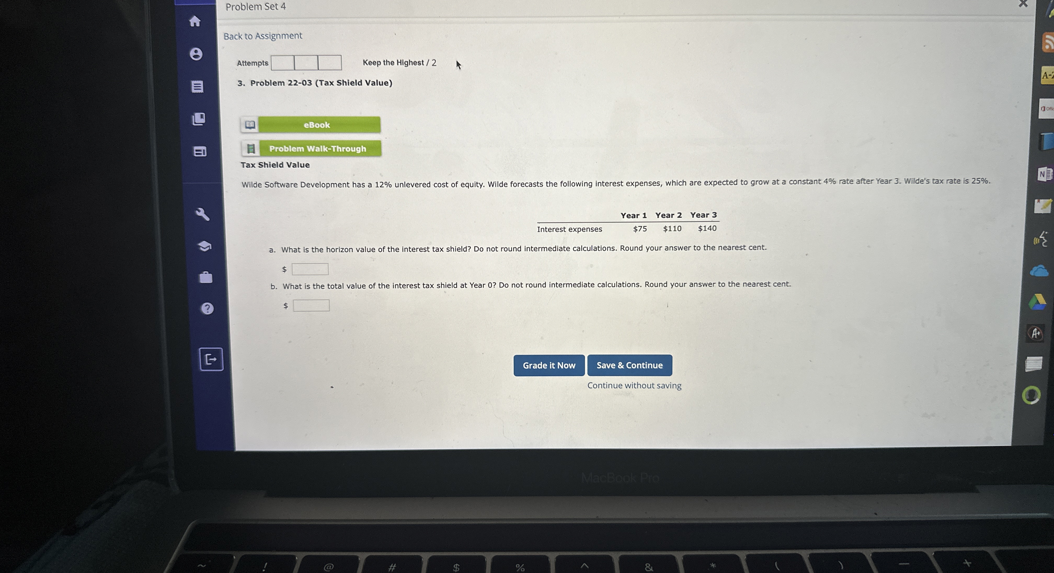 Solved Problem 22-03 (Tax Shield Value)eBookProblem | Chegg.com