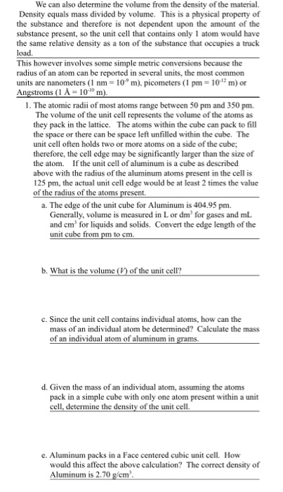 Solved Unit Cell Calculations Name We can Unit Cells: The | Chegg.com