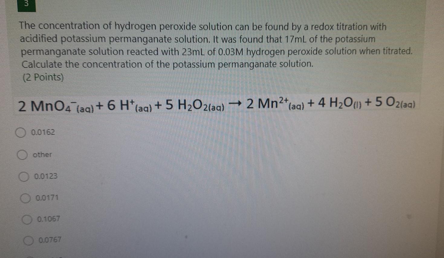 Solved 3 The concentration of hydrogen peroxide solution can | Chegg.com