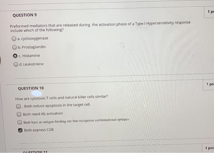 Solved QUESTION 9 Preformed mediators that are released | Chegg.com