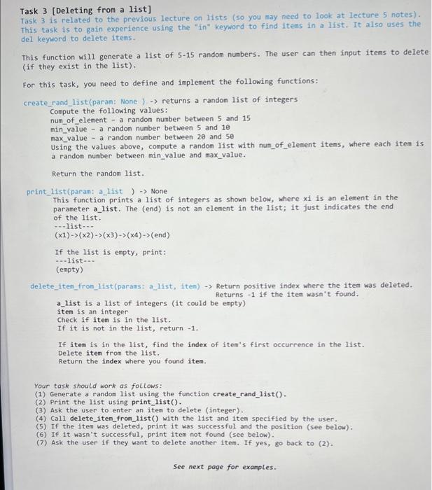 Solved Task 3 [Deleting from a list] Task 3 is related to | Chegg.com