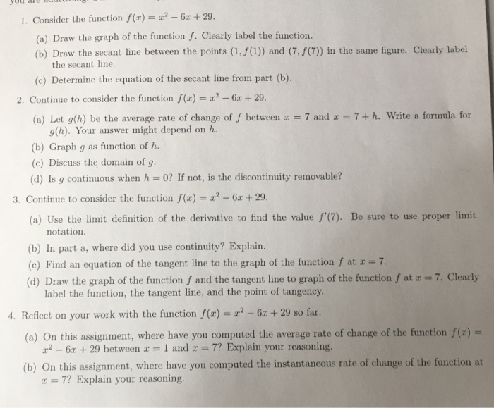 Solved 1. Consider the function f(x) = x2 - 6x + 29. (a) | Chegg.com