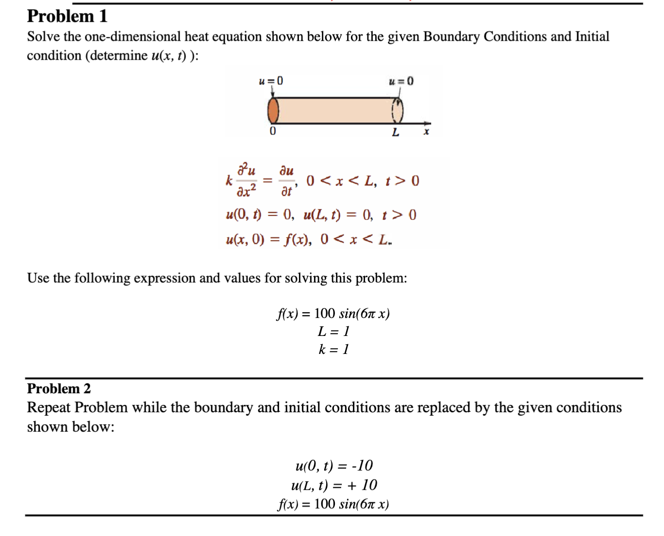 Solved Problem 1Solve the one-dimensional heat equation | Chegg.com
