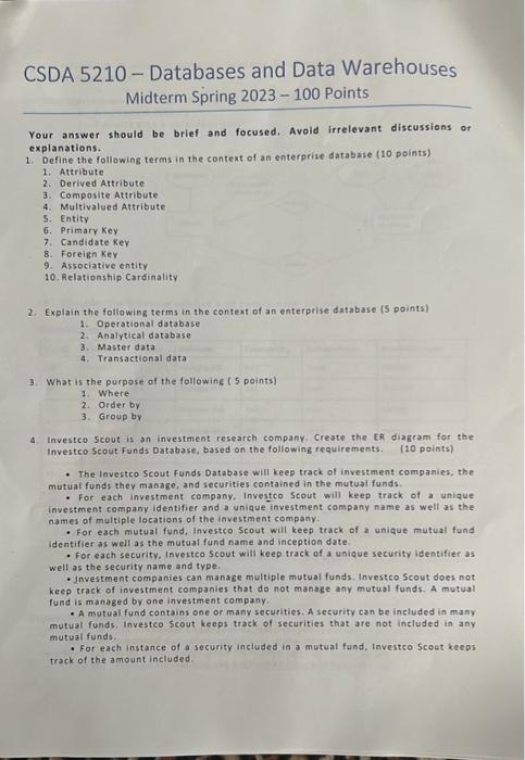 Solved CSDA 5210 - Databases and Data Warehouses Midterm | Chegg.com