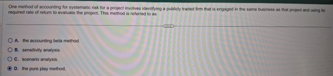 Solved One method of accounting for systematic risk for a | Chegg.com