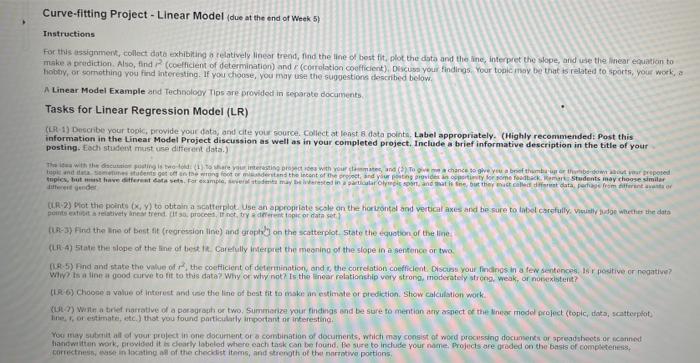 Solved Curve-fitting Project - Linear Model (due at the end | Chegg.com