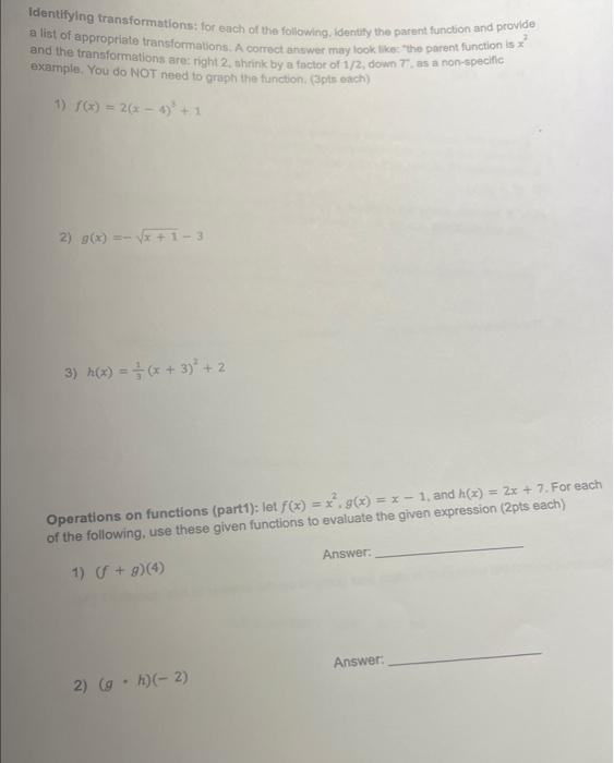 Solved identifying transformations: for each of the | Chegg.com