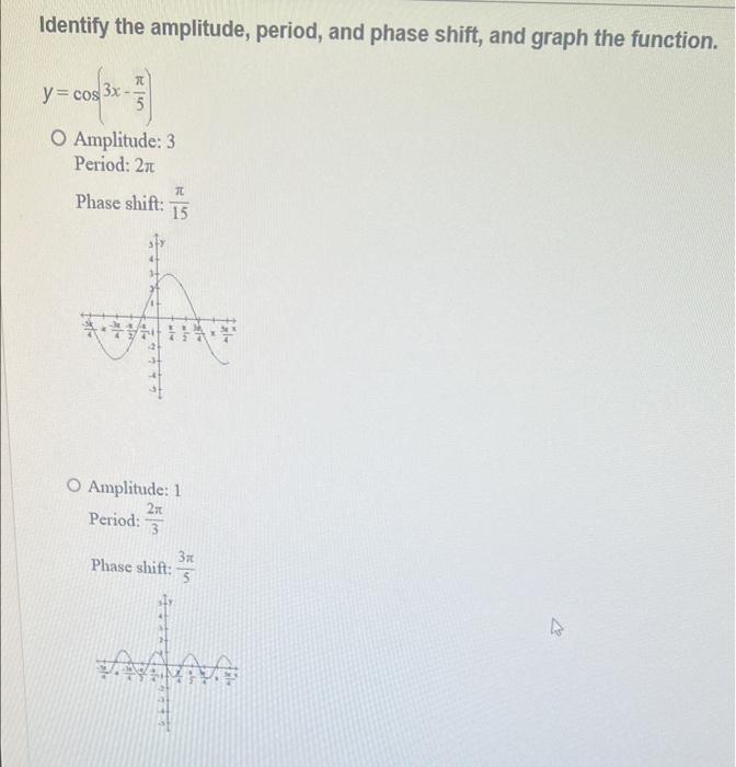 Solved Identify the amplitude, period, and phase shift, and | Chegg.com