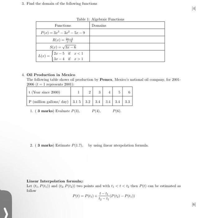 Solved 3. Find the domain of the following functions 4. Oil | Chegg.com