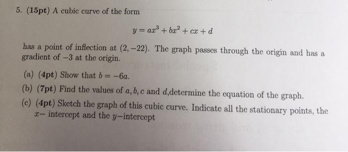 Solved 5. (15pt) A cubic curve of the form y=ax3+bx2+cx+d | Chegg.com