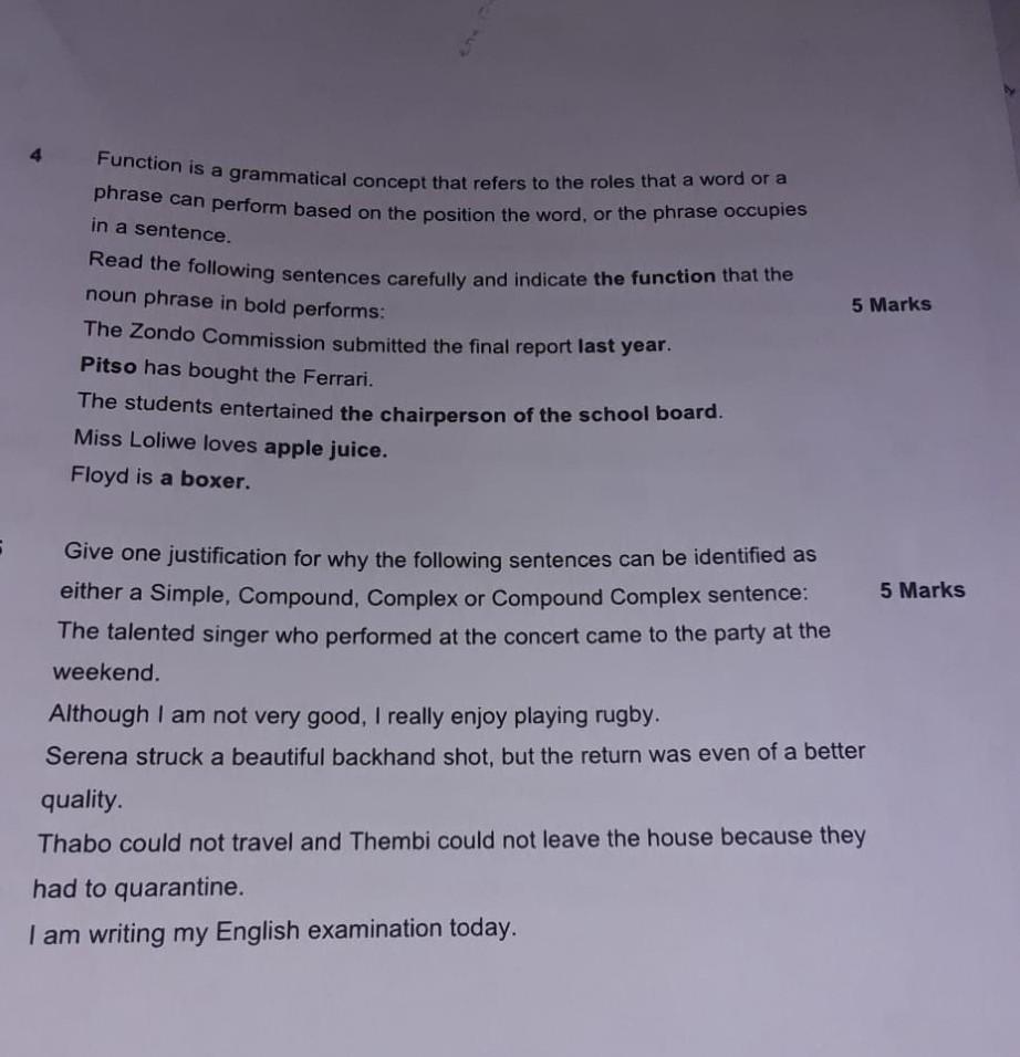 4 Function is a grammatical concept that refers to | Chegg.com