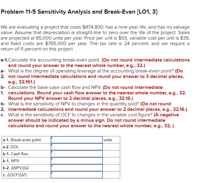 Solved Problem 11-5 sensitivity Analysis And Break-even