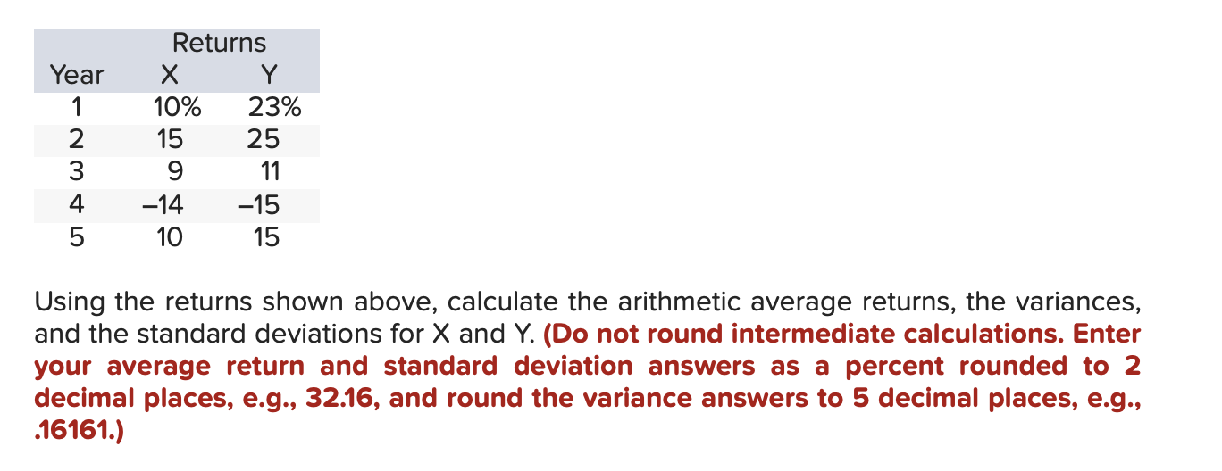 Solved Using the returns shown above, calculate the | Chegg.com