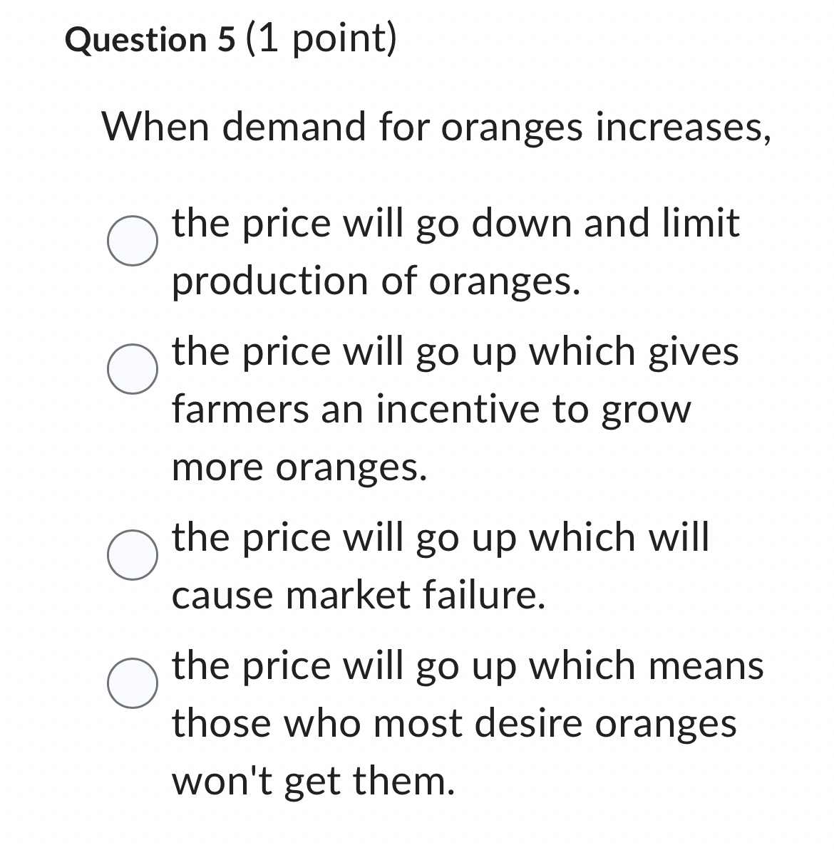Solved Question 5 (1 ﻿point)When demand for oranges | Chegg.com