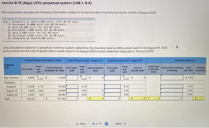 Solved xercise 8-15 (Algo) LIFO; perpetual system (LO8-1, | Chegg.com Solved xercise 8-15 (Algo) LIFO; perpetual system (LO8-1, | Chegg.com
