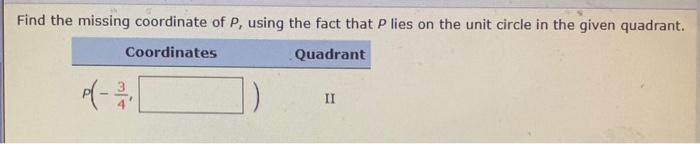 Solved Find the missing coordinate of P, using the fact that | Chegg.com