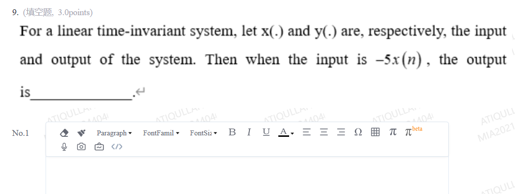 Solved 9. (填空题, 3.0points) For a linear time-invariant | Chegg.com