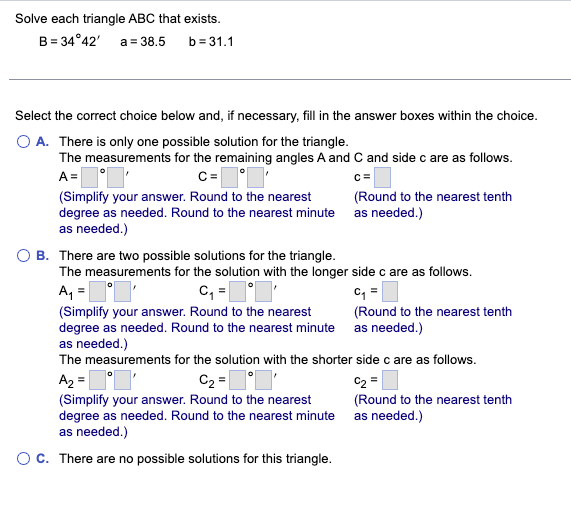 Solved Solve each triangle ABC that | Chegg.com