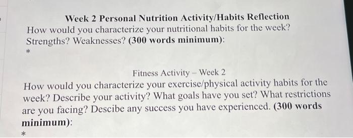 Solved Week 2 Personal Nutrition Activity/Habits Reflection | Chegg.com