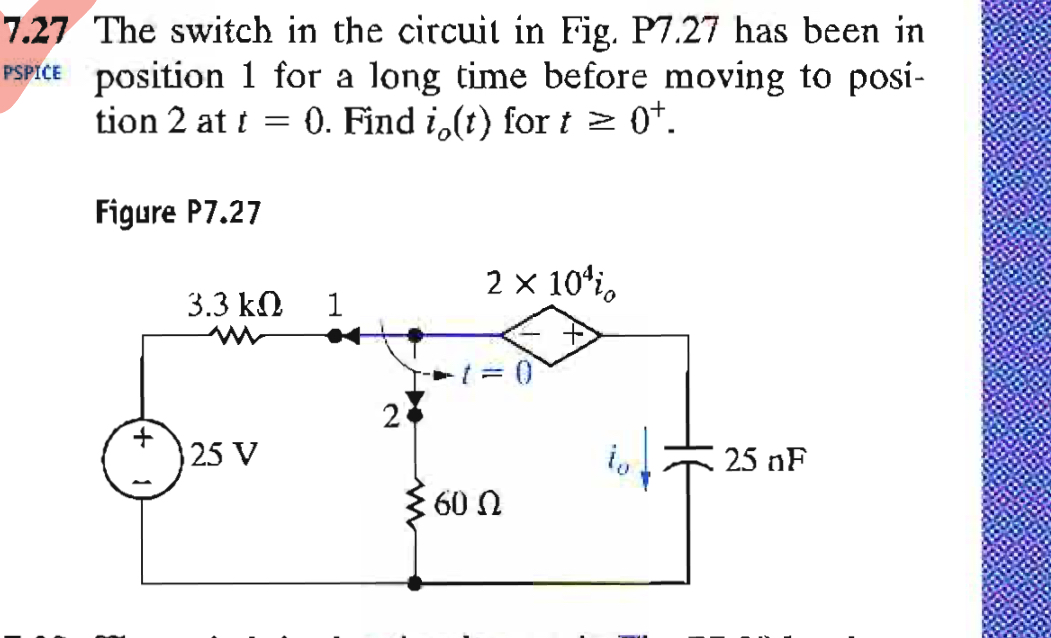 Solved 7.27 ﻿The switch in the circuit in Fig. P7.27 ﻿has | Chegg.com