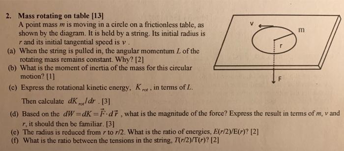 Solved m 2. Mass rotating on table [13] A point mass m is | Chegg.com