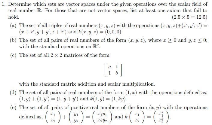 Determine which sets are vector spaces under the | Chegg.com