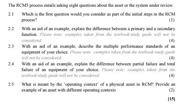 Solved The RCM3 process entails asking eight questions about | Chegg.com