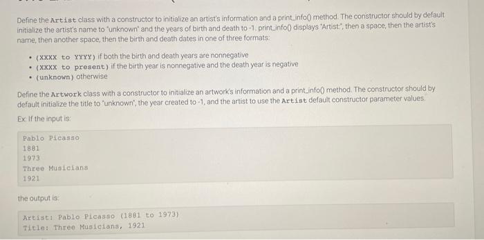Solved Define the Art ist class with a constructor to | Chegg.com