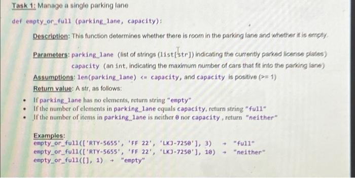 Solved Task 1: Manage a single parking lane def | Chegg.com