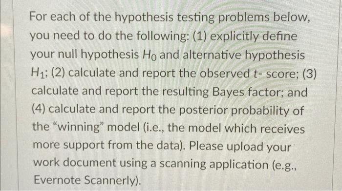 Solved For each of the hypothesis testing problems below, | Chegg.com