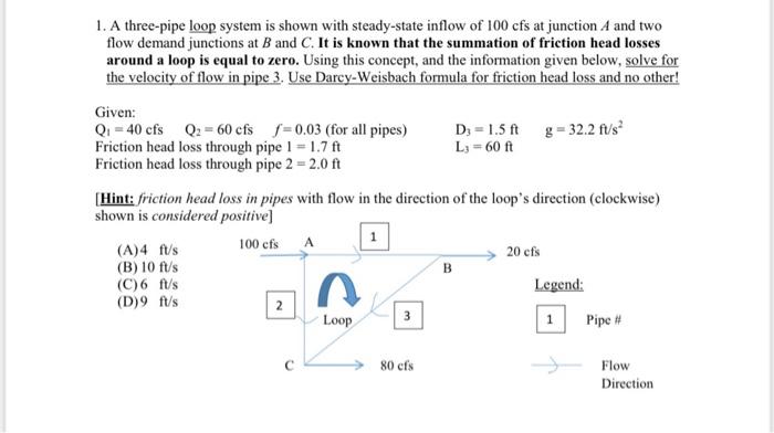 Solved 1. A three-pipe loop system is shown with | Chegg.com