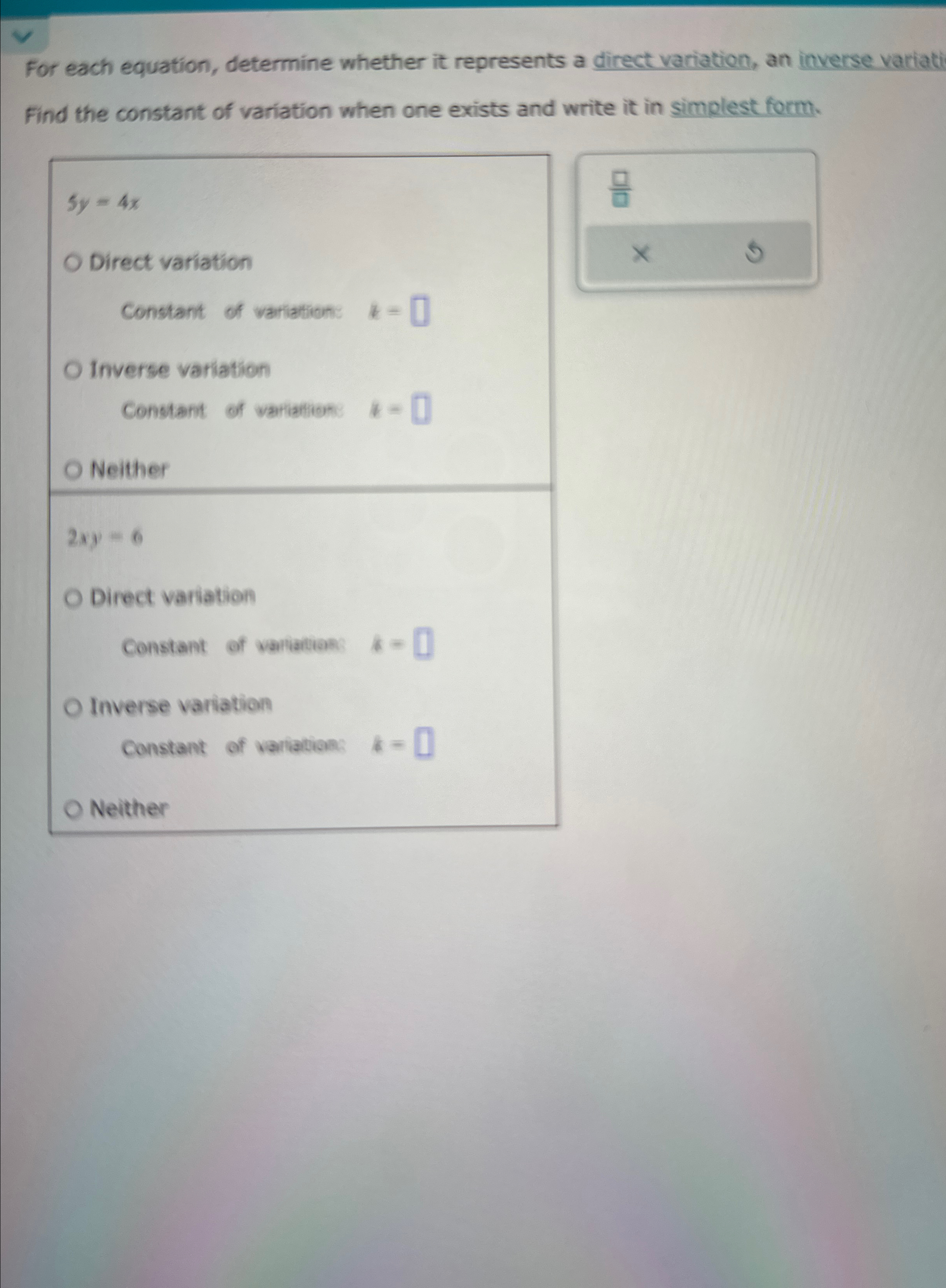 Solved For each equation, determine whether it represents a | Chegg.com
