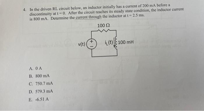 Solved 4. In the driven RL circuit below, an inductor | Chegg.com