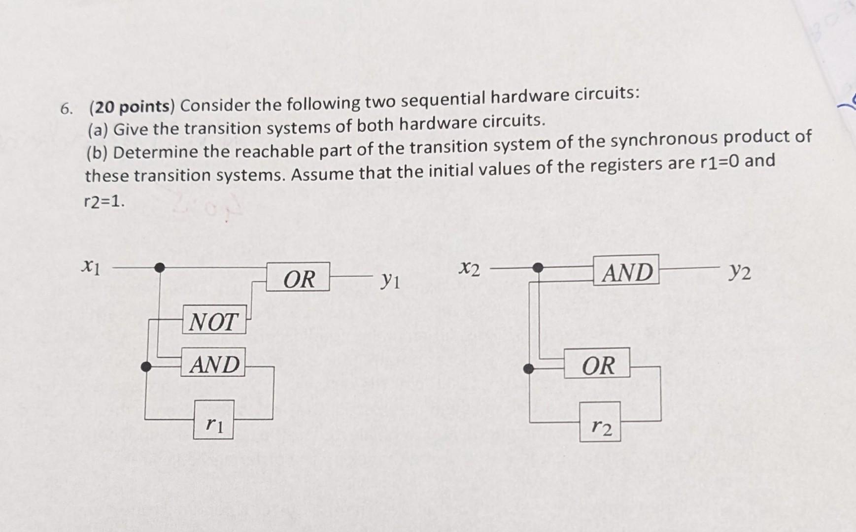 Solved 6. (20 points) Consider the following two sequential | Chegg.com