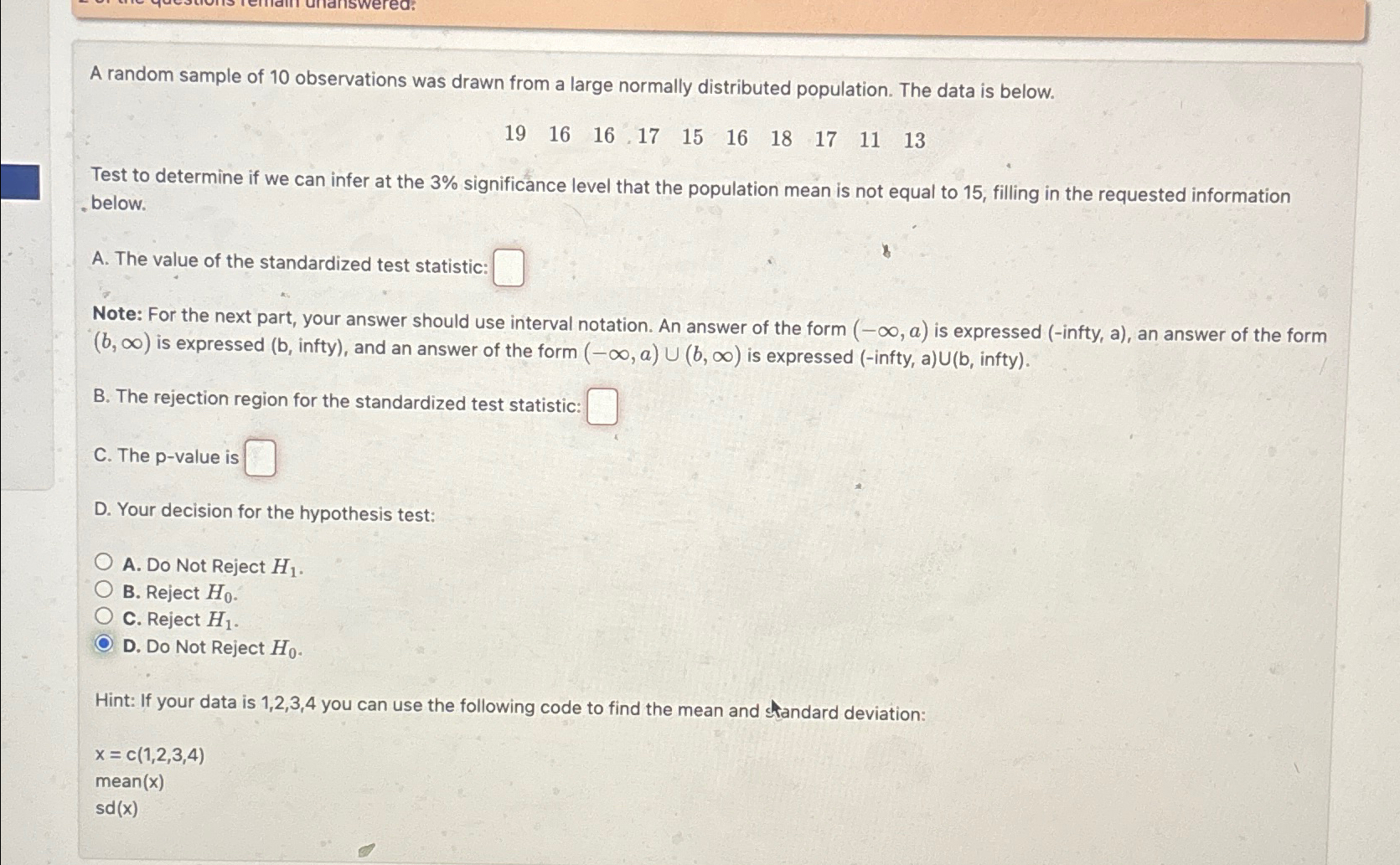 Solved A random sample of 10 ﻿observations was drawn from a | Chegg.com