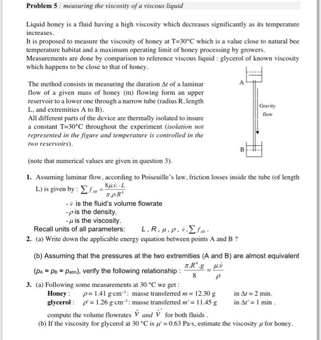 Solved Problem 5: measuring the viscosity of a viscous | Chegg.com
