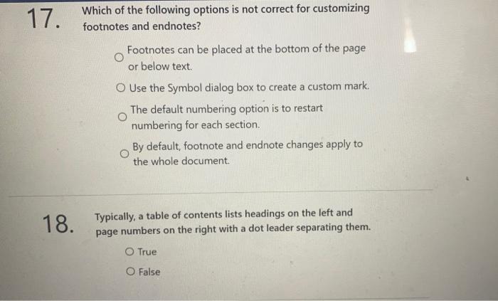 Solved 17 Which Of The Following Options Is Not Correct For Chegg