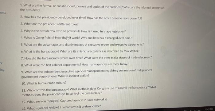 1. What are the formal, or constitutional, powers and | Chegg.com