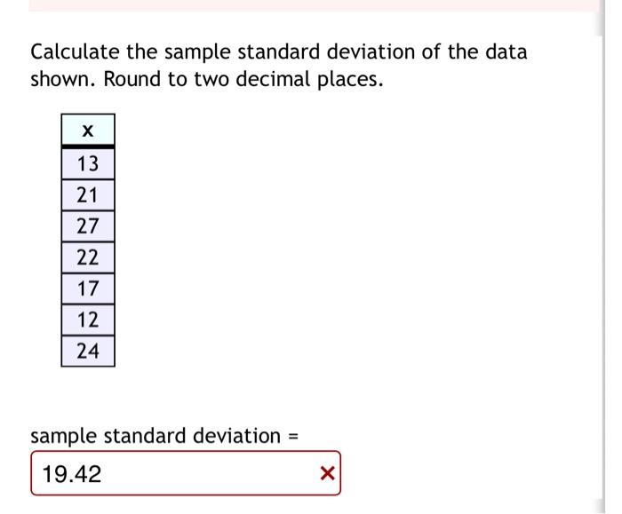 Solved Calculate the sample standard deviation of the data | Chegg.com