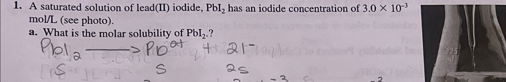 Solved A saturated solution of lead(II) ﻿iodide, PbI2 ﻿has | Chegg.com
