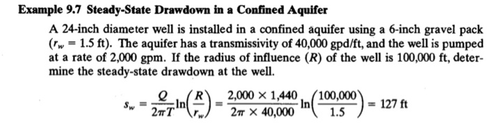 Solved Example 9.7 Steady-State Drawdown in a Confined | Chegg.com