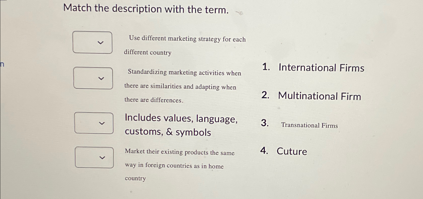 Solved Match the description with the term.Use different | Chegg.com