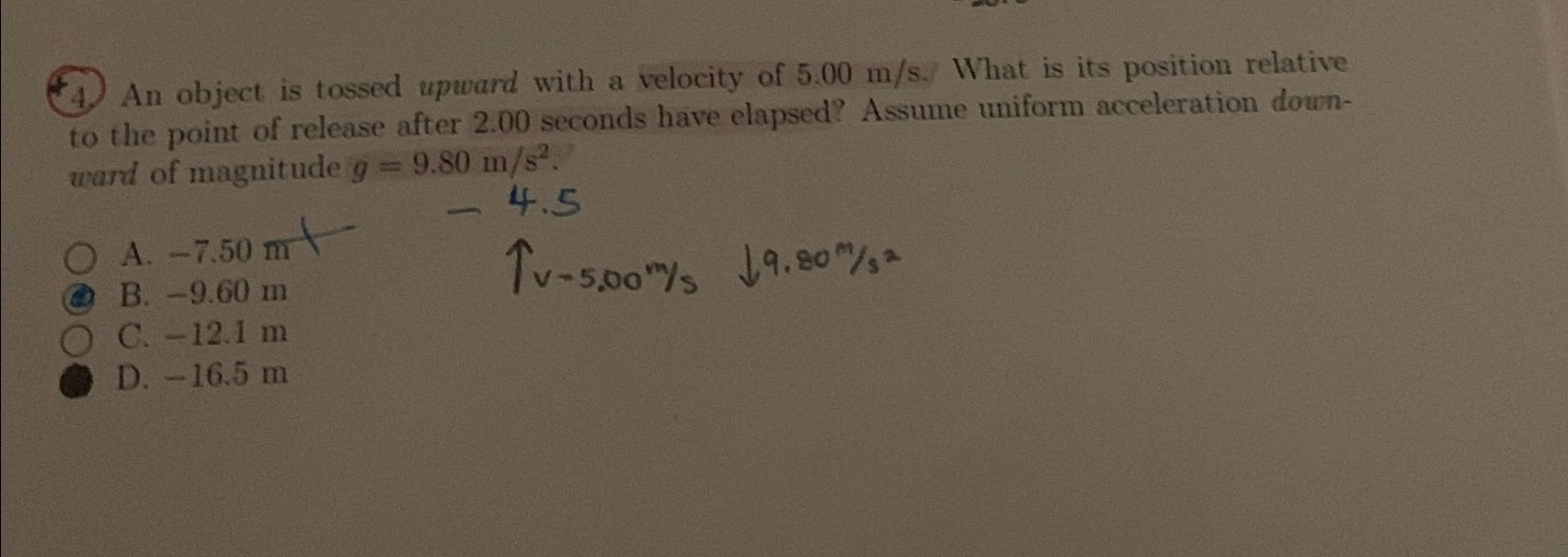 Solved (4.) ﻿An object is tossed upward with a velocity of | Chegg.com